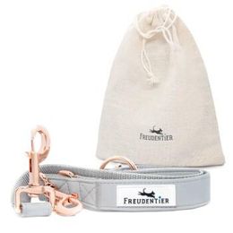 Freudentier Hundeleine aus veganem Leder, 3-fach verstellbar grau 2,5 cm