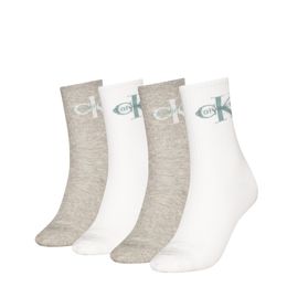 Damen Socken "CKJ WOMEN SOCK 4P GIFTBOX MONOLOGO", Calvin Klein Jeanswei&szlig;, grau melange, Obermaterial: 66% Baumwolle, 31% Polyamid, 3% Elasthan,