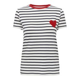 Kurzarmshirt Only "ONLHEART LIFE S/S TEE JRS NOOS", Damen, Gr. L, rot (cloud dancer stripes:night sky, rot heart), Jersey, Obermaterial: 95% Viskose, 5% Elasthan, gestreift, regular fit normal, Rundhals, Shirts