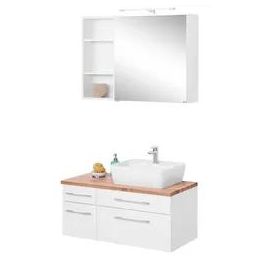 Badmöbel-Set Welltime "Davos", weiß, Becken rechts, Kastenmöbel-Sets, Breite 50 cm, mit eckigem Waschbecken