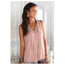 Tanktop Lascana, Damen, Gr. 40/42, rot (apricot), Jersey, Obermaterial: 100% Viskose, unifarben, Casual, figurumspielend hüftlang, V-Ausschnitt, Tops, mit Bändern am Ausschnitt, lockeres Jerseytop
