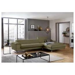 Ecksofa W.Schillig "piedroo, Designsofa mit tollem Sitzkomfort, elegant und bequem, L-Form", grün (camouflage z69), B:343cm H:70cm T:193cm, Longlife Xtra-Leder Z69: Das feinnarbige, gedeckte Softleder Z69 besticht durch seine außergewöhnliche Weichheit im trendigen »Vintage-Look«, Hautstärke 0, 9 - 1, 1 mm, Sofas, Kopfteilverstellung, wahlweise mit Sitztiefenverstellung, Breite 343cm