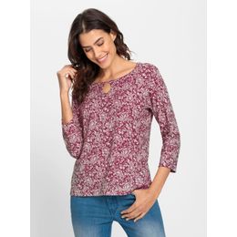 WITT Damen Print-Shirt mit Ausschnitt mit Schlitz, bordeaux-bedruckt, Gr&ouml;&szlig;e 44