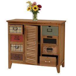 Apothekerkommode HWC-O63, Schrank Schubladen Etikettenhalter Vintage Shabby Fensterladen 80x91x40cm ~ Korpus natur