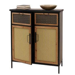 Apothekerkommode HWC-O79, Schrank Highboard Staufächer, Vintage Shabby-Look 94x80x35cm, Rattanoptik