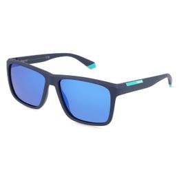 Polaroid PLD 2164/S | Herren-Sonnenbrille | Fassung: Vollrand, Rectangular, Kunststoff, Blau Matt | Glasfarbe: Blau Spiegel Blau
