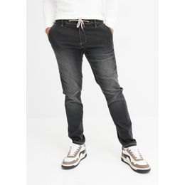 bonprix Regular-Fit Jeans-Jogger mit Dehnbund Tapered, schwarz, Gr.54, Kernige Sweat-Schlupfjeans im Vintage Look, 73% Baumwolle
