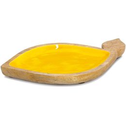Servierschale zeller PRESENT "Obstschale "Lemon", Mangoholz", hellbraun, gelb, B:37cm H:2cm T:23cm, Massivholz, Schüsseln, hochwertiges natürliches Material