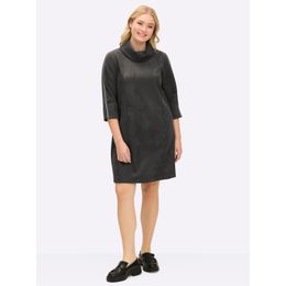 sheego Damen A-Linien-Kleid in Veloursleder-Optik, graphit, Größe 46