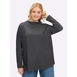 sheego Gro&szlig;e Gr&ouml;&szlig;en Sweatshirt mit Fischgr&auml;t-Jacquardmuster, schwarz-ecru-gemustert, Gr&ouml;&szlig;e 44/46 - Damen