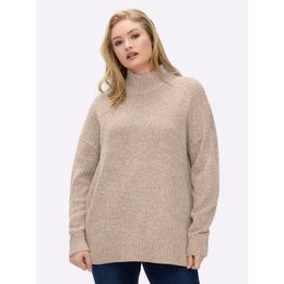 sheego Damen Pullover in melierter Strickqualit&auml;t, beige-meliert, Gr&ouml;&szlig;e 52/54