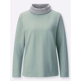 WITT Damen Sweatshirt mit kontrastfarbigem Kragen, salbei, Gr&ouml;&szlig;e 46