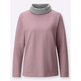 WITT Damen Sweatshirt mit kontrastfarbigem Kragen, mauve, Gr&ouml;&szlig;e 50
