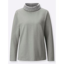 WITT Damen Sweatshirt mit kontrastfarbigem Kragen, steingrau, Gr&ouml;&szlig;e 52