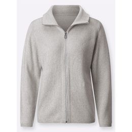 WITT Damen Strickjacke, steingrau-hellgrau-meliert, Gr&ouml;&szlig;e 38