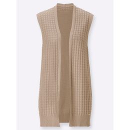 WITT Damen Strickweste mit glatt gearbeitetem R&uuml;cken, beige, Gr&ouml;&szlig;e 38