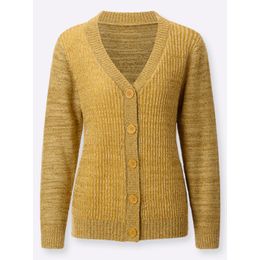 WITT Damen Strickjacke in streckender Ripp-Optik, ocker-gelb-meliert, Gr&ouml;&szlig;e 38