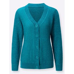WITT Damen Strickjacke in streckender Ripp-Optik, aquapetrol-t&uuml;rkis-meliert, Gr&ouml;&szlig;e 36