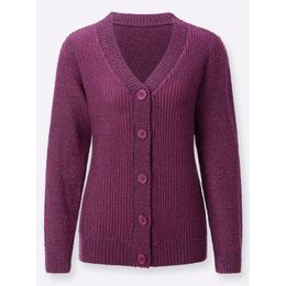 WITT Damen Strickjacke in streckender Ripp-Optik, traube-erika-meliert, Gr&ouml;&szlig;e 50