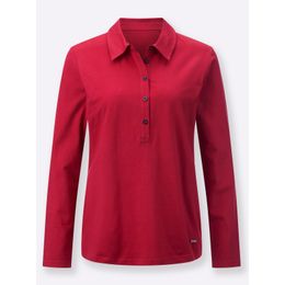 WITT Damen Langarm-Poloshirt mit hohem Baumwoll-Anteil, rot, Gr&ouml;&szlig;e 38