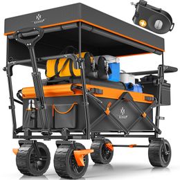 Kesser® Bollerwagen faltbar GT9000 Handwagen mit Dach Transportwagen max. belastbar bis 150kg mit Hartgummi-Räder & Feststellbremsen (Vorne & Hinten) Inkl. Schloss, Abdeckung, Wetter & Sichtschutz