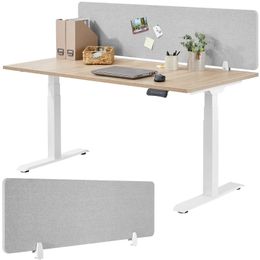 TecTake® Schreibtisch Trennwand, in 2 Größen, Stoffbezug aus pflegeleichtem Polyester, inkl. 2 Befestigungsklemmen