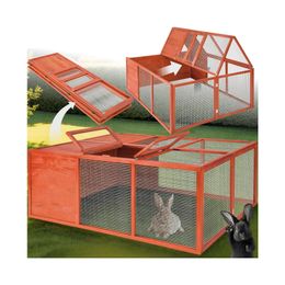 TecTake® Hasenstall, faltbar, aus lackiertem Holz, engmaschiges Gitter, 150 x 103 x 53 cm, keine Montage