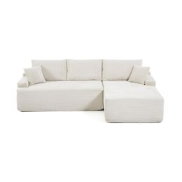 Juskys Sofa Coredo Rechts - Ecksofa 3 Sitzer, Couch in L Form mit Ottomane - Cord in Creme