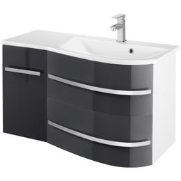 Waschtisch Welltime "OSLO", grau (anthrazit, weiß), B:90 H:50 T:44, Waschtische, Breite 90 cm, Badmöbel mit geschwungener Front, Ablage links