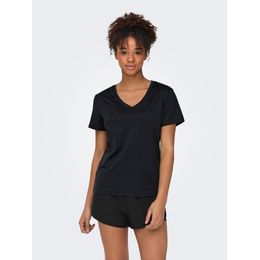 Trainingsshirt Only Play "ONPCORE LIFE VN SS REG TEE NOOS", Damen, Gr. M, schwarz (schwarz detail:melange), Single Jersey, Obermaterial: 96% Polyester, 4% Elasthan, meliert, regular fit normal, V-Ausschnitt, Shirts, mit reflektierenden Details