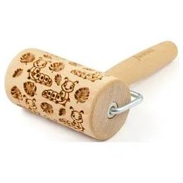 Teigroller Folkroll "Raupen", braun (holzfarben), L:16,5cm Ø:5,5cm, Massivholz, Teigroller, Keksteig im Handumdrehen mit Motiv versehen