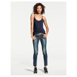 Spaghettitop Heine, Damen, Gr. 36, blau (marine), 95% Baumwolle, 5% Elasthan, unifarben, V-Ausschnitt, Tops