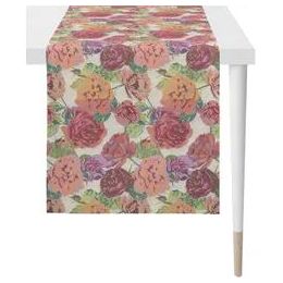 Tischläufer Apelt "1553 Summergarden, Sommerdeko, Sommer", orange (orange, rosa), B:44cm L:140cm, Baumwolle, Polyacryl, Polyester, Tischdecken, Gobelingewebe