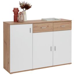 Xora Kommode Lucky, Wei&szlig;, Eiche Artisan, Kunststoff, 2 F&auml;cher, 2 Schublade(n) Schubladen, 119.9x82x34.3 cm, Wohnzimmer, Kommoden & Sideboards, Kommoden