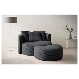 XXL-Sessel "ISALIE, Rundsessel mit Hocker, Lesesessel, Loveseat, Big-Sessel", grau (anthrazit), B:153cm H:98cm T:208cm, LeGer Home by Lena Gercke, Sessel, trendige Stoffe, 3 Zierkissen, große Sitzfläche, Cord, Samt, Bouclé