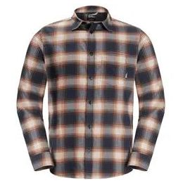 Flanellhemd Jack Wolfskin "WANDERWEG SHIRT M", Herren, Gr. L (52), Normalgrößen, blau (schwarz, navy), Hauptmaterial: 100% Polyester, Hemden