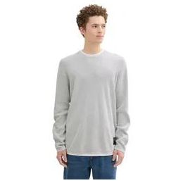 2-in-1-Pullover Tom Tailor DENIM, Herren, Gr. L, grau (light stone grau melange), Strick, Obermaterial: 100% Baumwolle, meliert, casual, regular fit taillenbedeckt, Rundhals, Langarm Bündchen, Pullover, mit Struktur