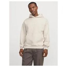 Jack & Jones Kapuzensweatshirt JACK & JONES "JJEURBAN EDGE STUDIO SWEAT HOOD NOOS", Herren, Gr. XL, gelb (moonbeam), angeraute Sweatware, Obermaterial: 70% Baumwolle, 30% Polyester, bedruckt, Modisch, weit taillenbedeckt, ohne Ausschnitt, Rippbündchen, Sweatshirts, mit Front und Back Print