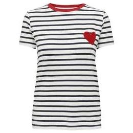 Kurzarmshirt Only "ONLHEART LIFE S/S TEE JRS NOOS", Damen, Gr. M, rot (cloud dancer stripes:night sky, rot heart), Jersey, Obermaterial: 95% Viskose, 5% Elasthan, gestreift, regular fit normal, Rundhals, Shirts
