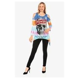Cipo & Baxx T-Shirt CIPO & BAXX "LONG SLEEVE T-SHIRT", Damen, Gr. XL, blau, 100% Baumwolle, bedruckt, Basic, regular fit, Rundhals, Langarm, Shirts, zusätzlich mit kleinen, glitzernden Steinchen besetzt