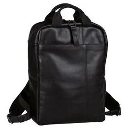 Rucksack Camel Active "Pine", Gr. B/H/T: 28cm x 40cm x 11cm, schwarz, Leder, clean, unifarben, Rucksäcke, aus pflanzlich gegerbtem Rindsleder im kernigen Look mit RFID-Schutz