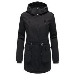 Kurzmantel Ragwear "Ellsa YOUMODO", Damen, Gr. 4XL (48), schwarz, Obermaterial: 100% Polyester; Innenfutter: 100% Polyester; Wattierung: 100% Polyester, tailliert ca. Mitte Oberschenkel, hoch geschlossener Ausschnitt, eng Strickbündchen mit Daumenlöchern, Mäntel, Winterparka mit auffälligen Taillenzugkordeln und Kapuze