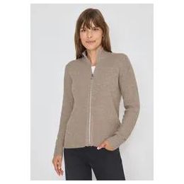 Cardigan Cecil, Damen, Gr. XL (44), toffee cream melange, Web, Stoff, 37% Baumwolle, 34% Polyacryl, 26% Polyester, 3% Elasthan, unifarben, casual, comfort fit normal, hoch geschlossener Ausschnitt, Langarm Bündchen, Strickjacken, mit Zipper