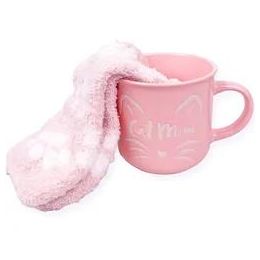 Kuschelsocken Capelli New York, Damen, Gr. 36 (41), pink (pink combo), Obermaterial: 99% Polyester, 1% Elasthan, Animal-Print, unifarben mit Farbeinsatz, Socken, Geschenkset mit rosanen Kuschelsocken und pinker "Cat Mom" Tasse