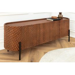 Riess Ambiente Massives Sideboard ADLON 180cm braun Mangoholz schwarz Metall 3D-Front in Wabenstruktur Riess-Ambiente Natur Retro