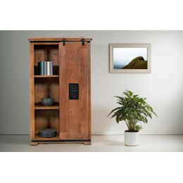 Highboard Vitrine Akazie massiv 90 x 45 x 150 cm nussbaumfarben LIBRO