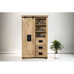 Highboard Vitrine Akazie massiv 90 x 45 x 150 cm naturfarben LIBRO