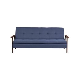 Beliani Schlafsofa TJORN in Blau/Dunkler Holzfarbton - (W) 204 x (H) 84 x (L) 85 cm | Gr.: onesize