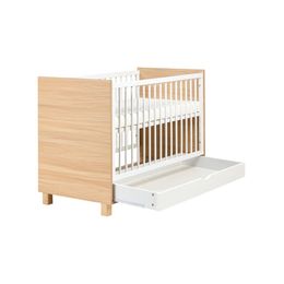 Beliani Babybett GUNNAR in Weiß/Braun - (W) 65 x (H) 81 x (L) 124 cm | Gr.: onesize