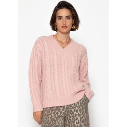 SASSYCLASSY Zopfstrickpullover mit V-Ausschnitt in Rosa | Gr.: M